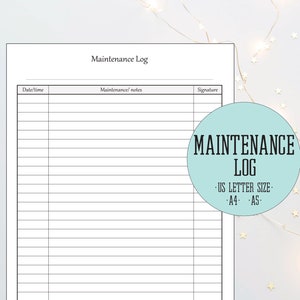 Maintenance Log, Printable, Track Maintenance and Repairs, Maintenance ...