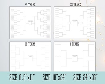 Tournament Bracket Templates | Sports Bracket Printable Set | 4, 8, 16 ...