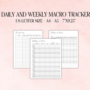 Macro Tracker Printable, Daily and Weekly Food Journal to Track Calorie ...