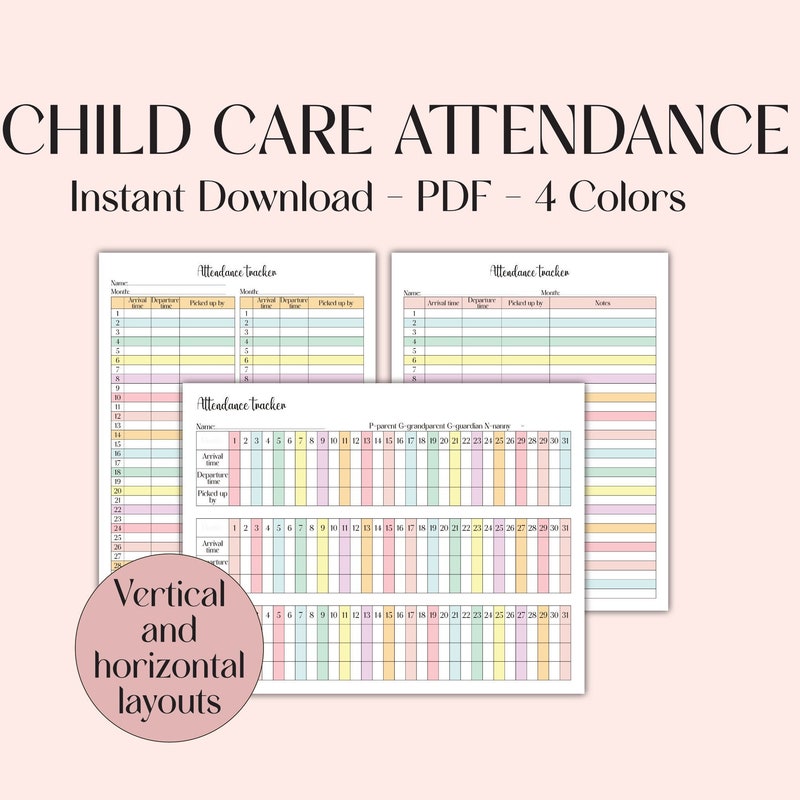 Daycare Monthly Attendance - Etsy