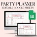 Party Planner, Editable in Google Sheets, Party Planning Checklist ...