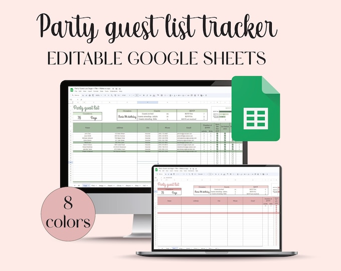 Guest List Spreadsheet, Editable Guest List Tracker Google Sheets ...