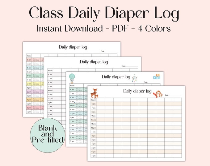 Diaper Changing Tracker Printable, Daily Diaper Log & Classroom Chart ...