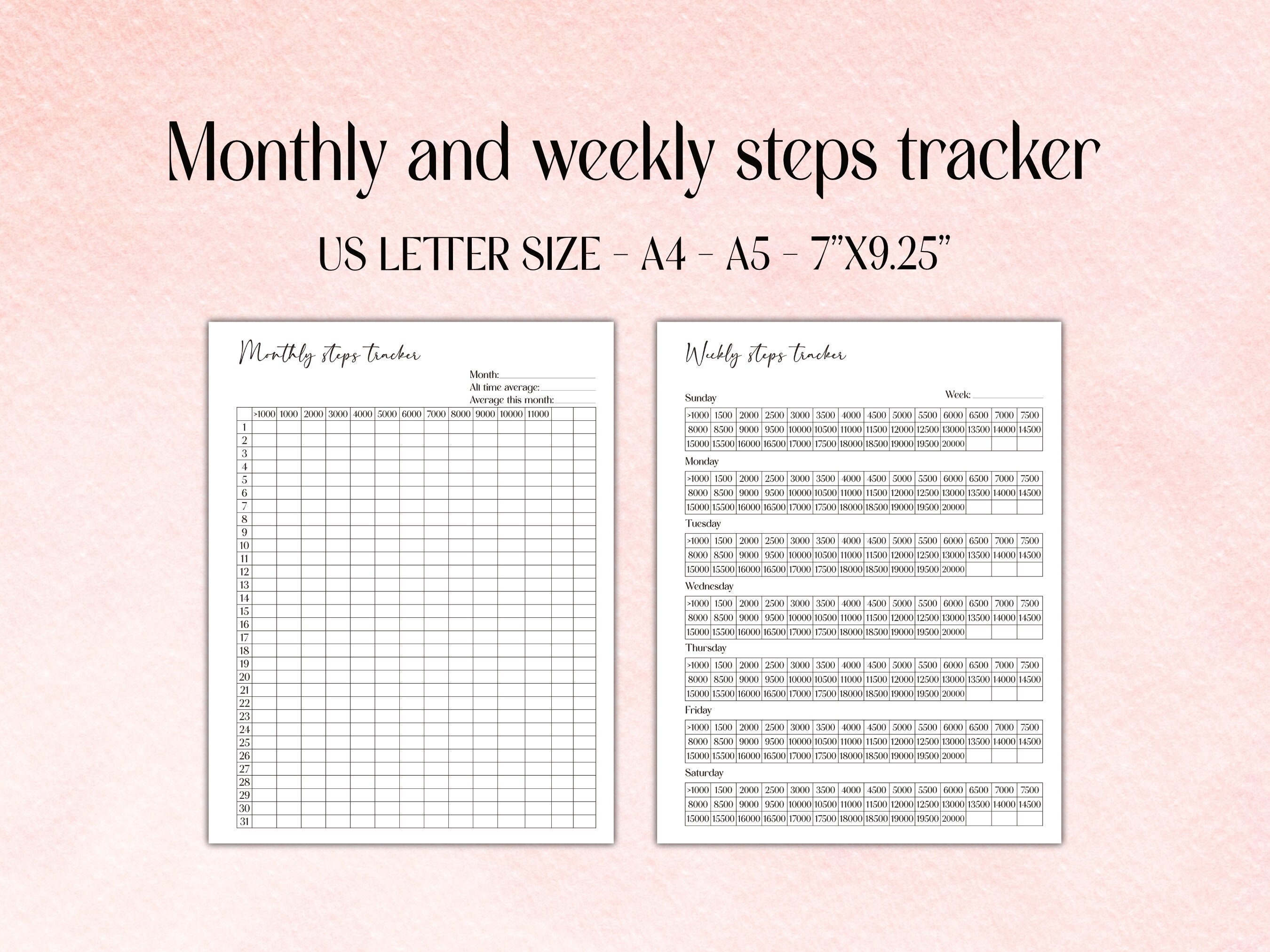 Steps Tracker, Printable Monthly Step Tracker, 30 Day Step Challenge ...
