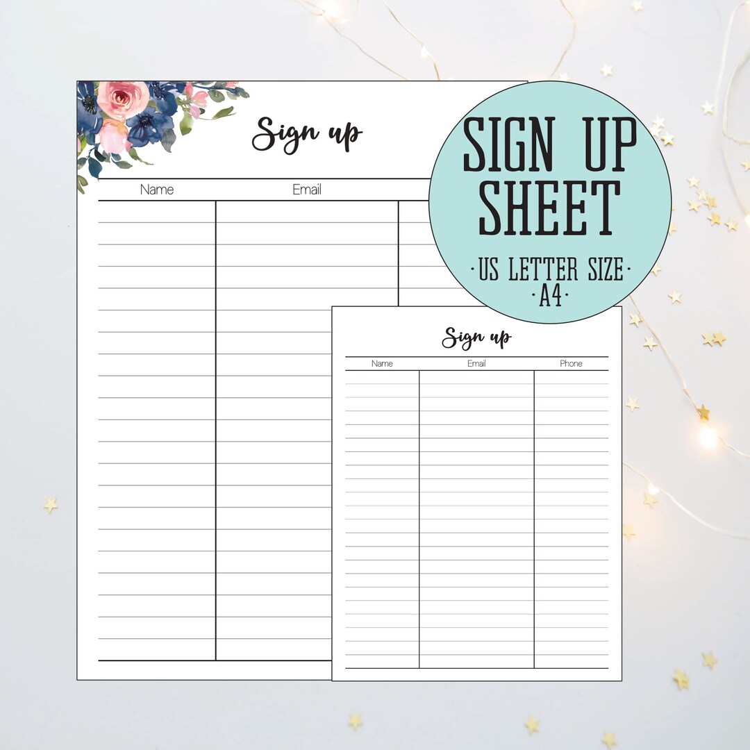 Sign up Sheet, Sign up Template, Email List, Printable Sign up Sheet ...