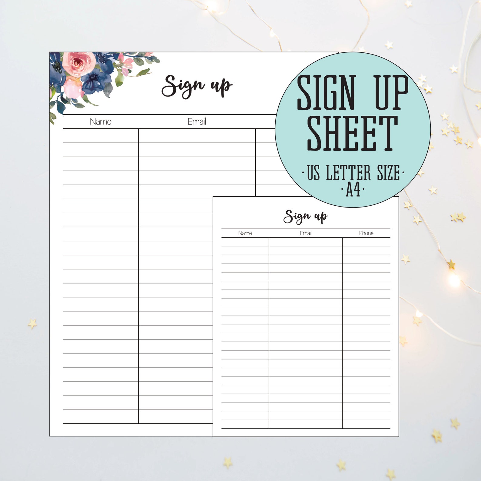 Sign up Sheet, Sign up Template, Email List, Printable Sign up Sheet ...