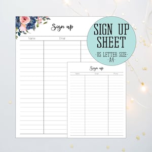 Sign up Sheet, Sign up Template, Email List, Printable Sign up Sheet ...