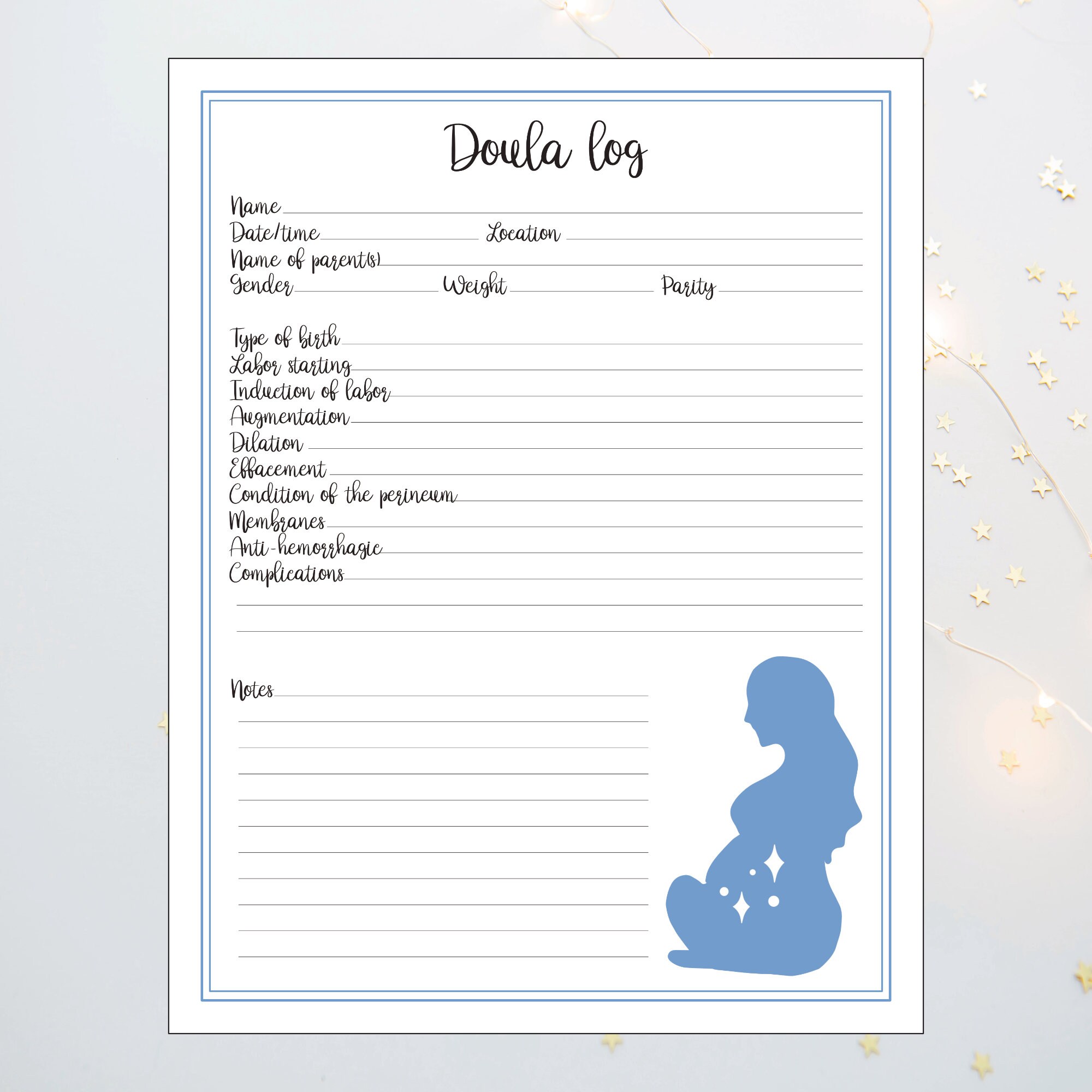 Birth Log Book - Printable Doula Journal & Midwife Log, Client Data ...