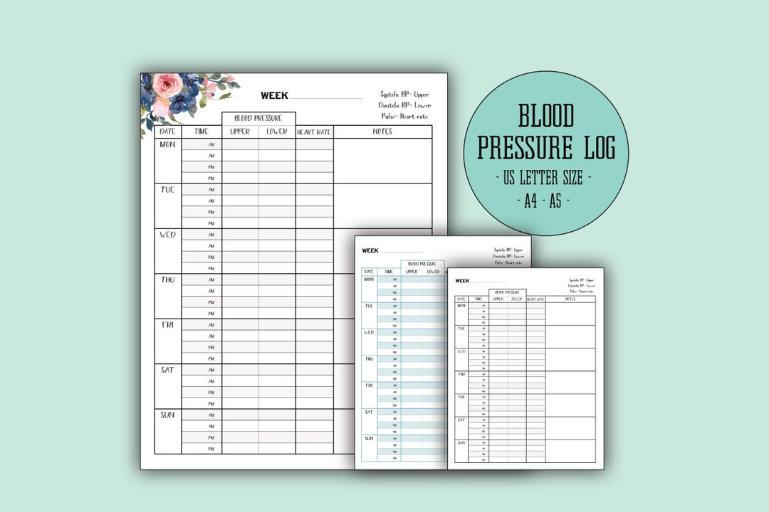 Blood Pressure Log, BP Diary, Printable Tracker, Health Log, High Blood ...