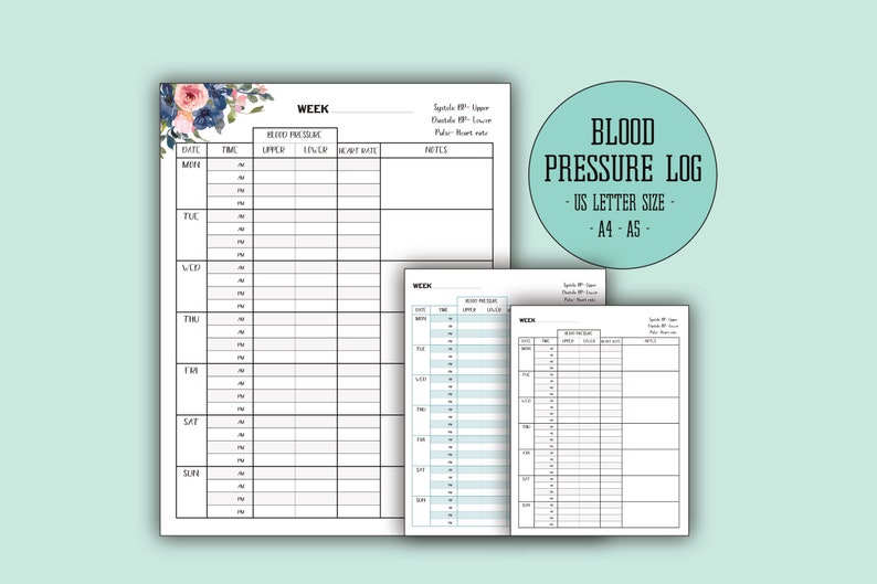 Blood Pressure Log, BP Diary, Printable Tracker, Health Log, High Blood ...