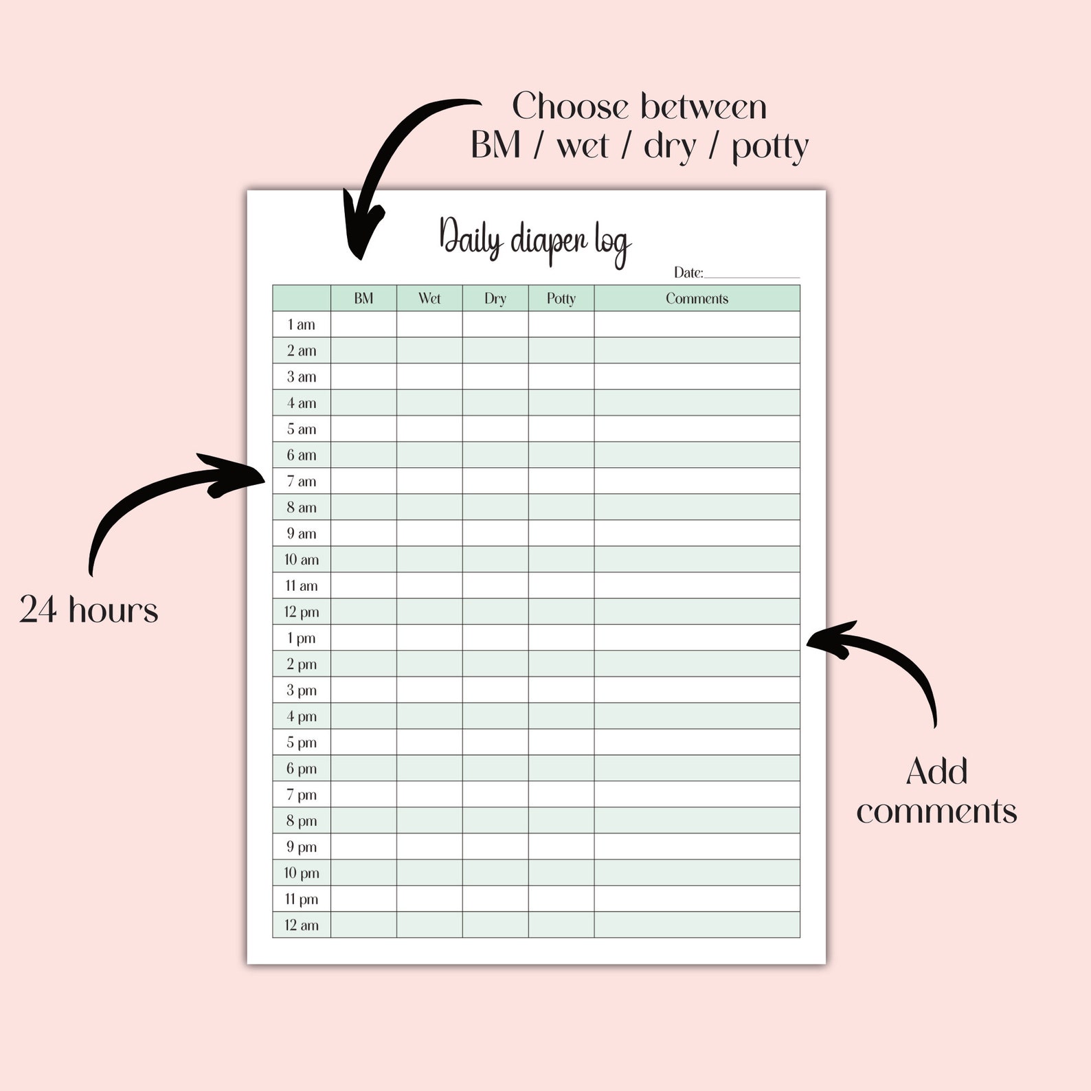 Diaper Log Printable: Daily Changing Tracker & Infant Changing Chart in ...