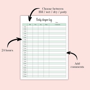 Diaper Log Printable: Daily Changing Tracker & Infant Changing Chart in ...
