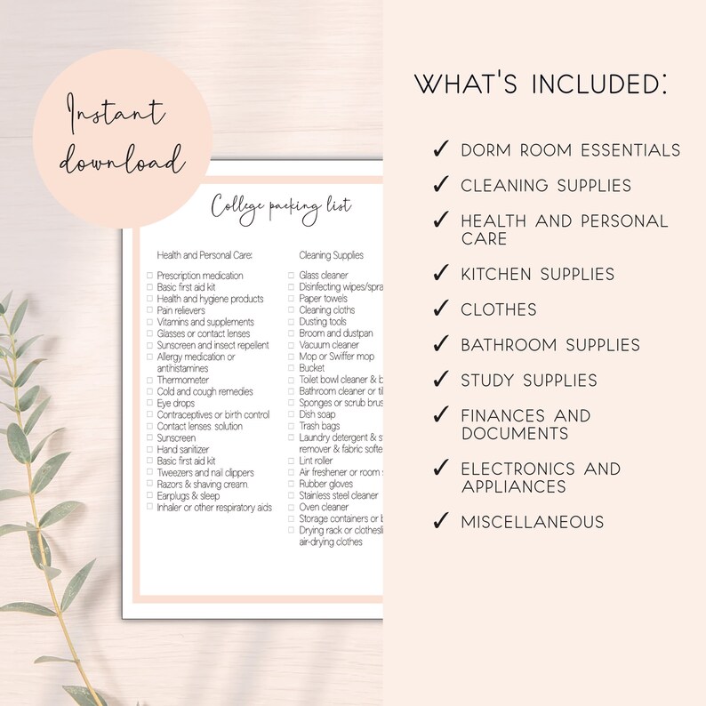 College Packing Checklist, Printable University Essentials Lists ...