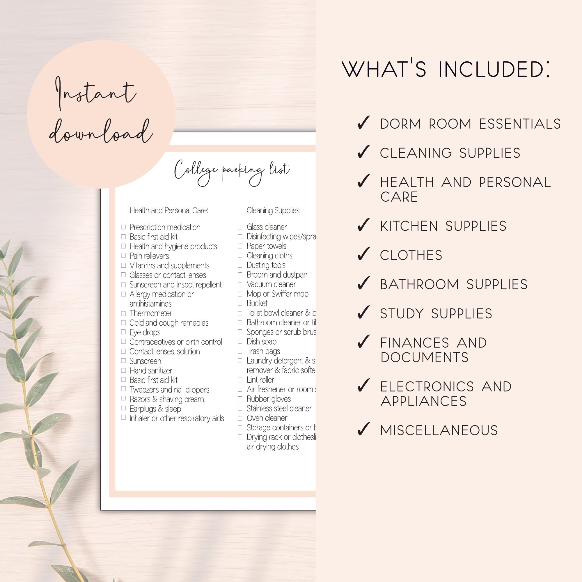 College Packing Checklist, Printable University Essentials Lists ...