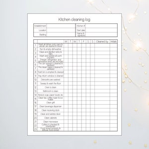 Kitchen Cleaning Checklist, Temperature Log, Food Waste Log, Food ...