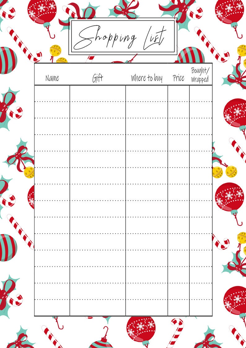 Printable Christmas Shopping List Gift Planner Instant - Etsy