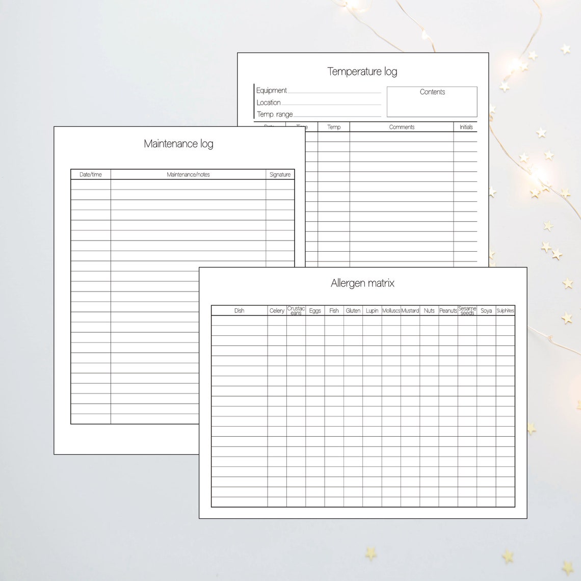 Kitchen Cleaning Checklist, Temperature Log, Food Waste Log, Food ...