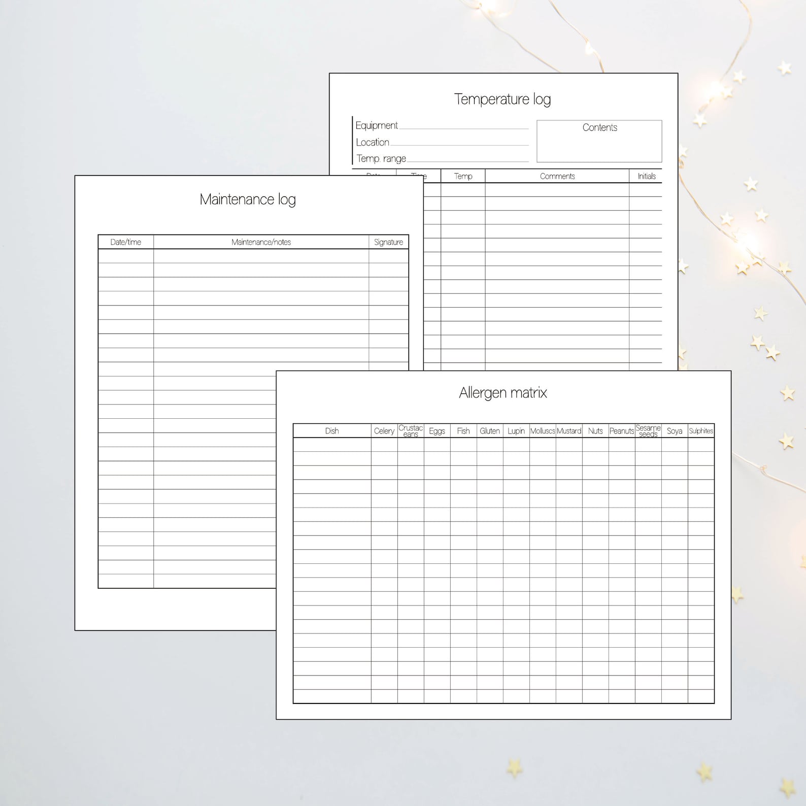 Kitchen Cleaning Checklist, Temperature Log, Food Waste Log, Food ...