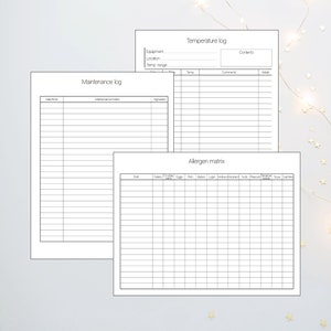 Kitchen Cleaning Checklist, Temperature Log, Food Waste Log, Food ...