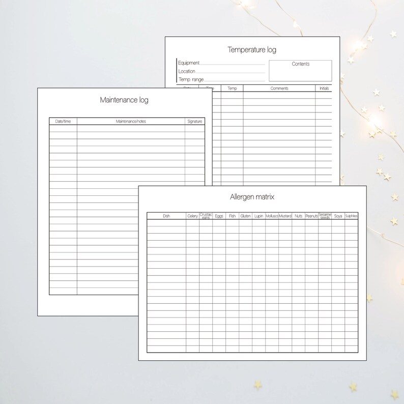 Kitchen Cleaning Checklist, Temperature Log, Food Waste Log, Food ...