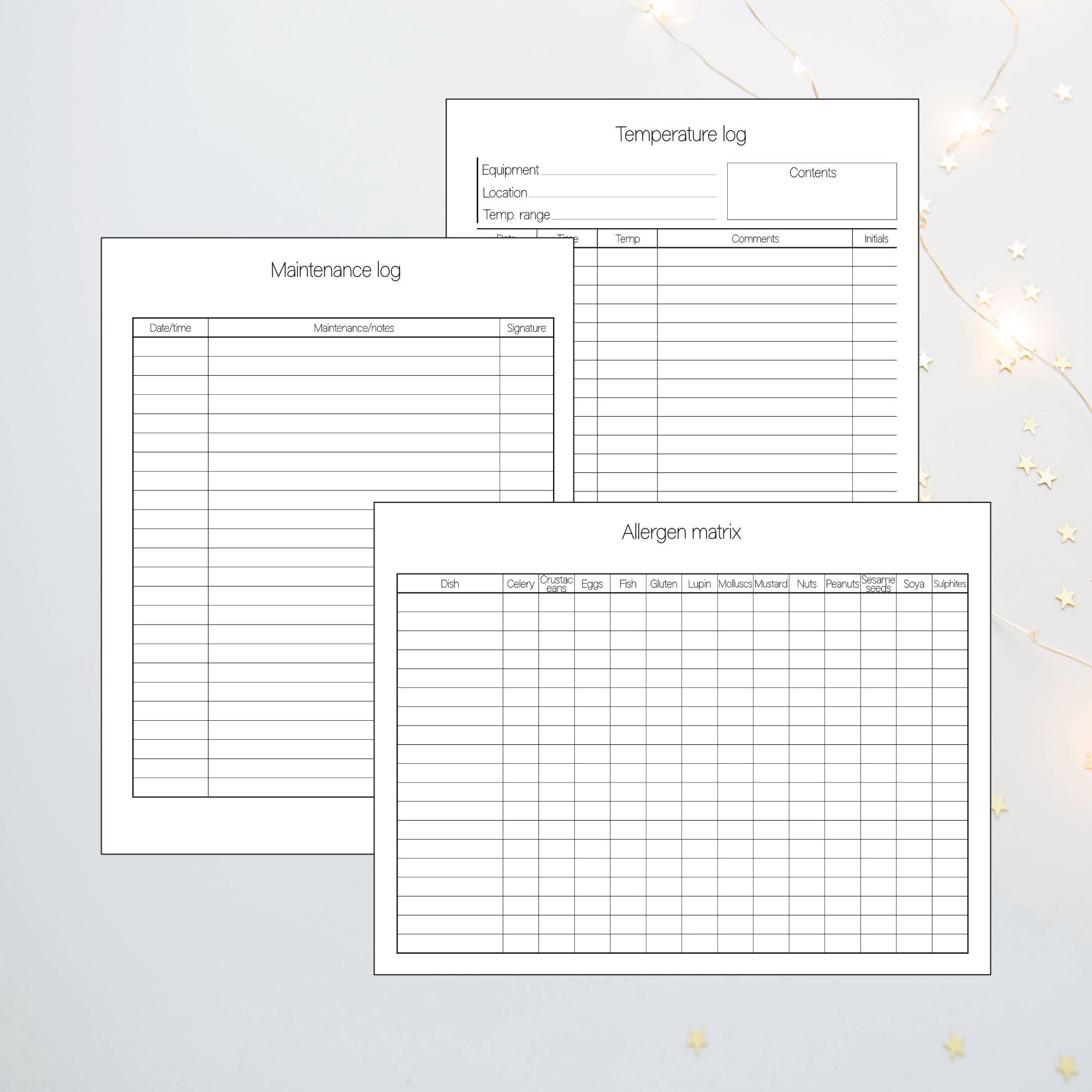 Kitchen Cleaning Checklist, Temperature Log, Food Waste Log, Food ...
