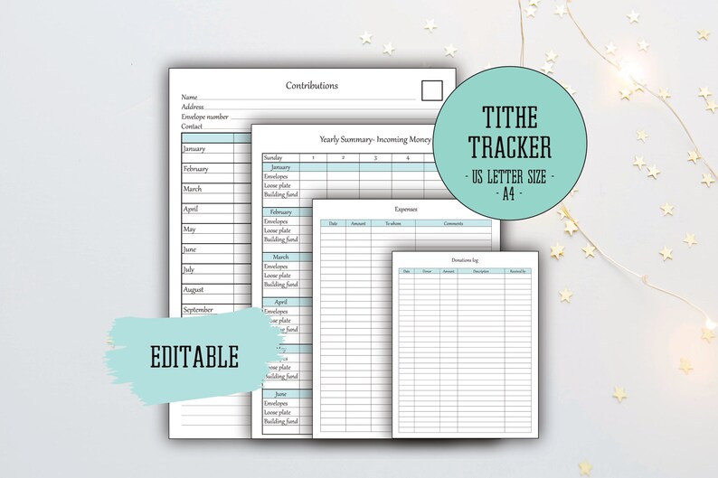 Editable, Tithe Tracker, Giving Log, Tithes and Offerings, Donations ...