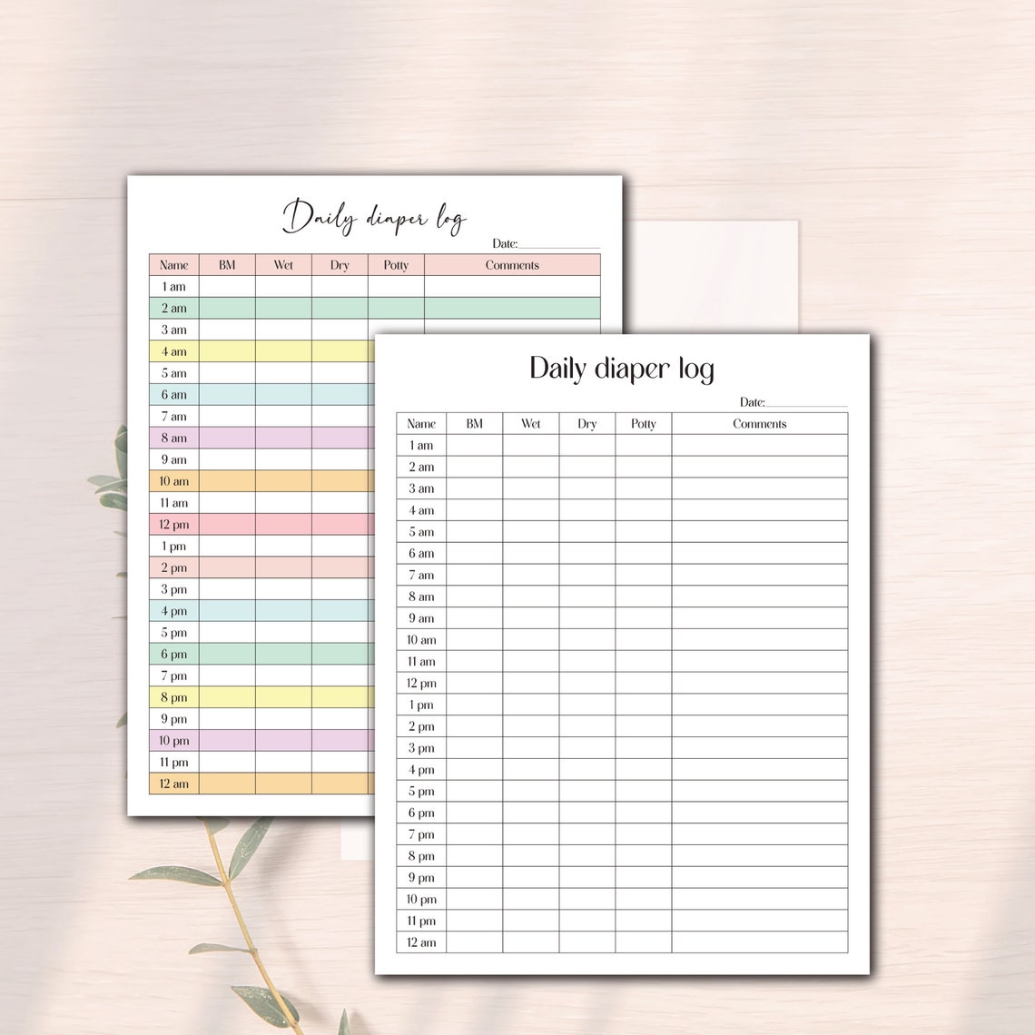 Diaper Log Printable, Daily Changing Tracker, Infant Changing Chart, 6 ...