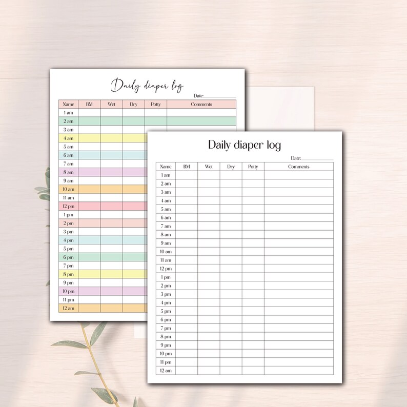 Diaper Log Printable, Daily Changing Tracker, Infant Changing Chart, 6 ...
