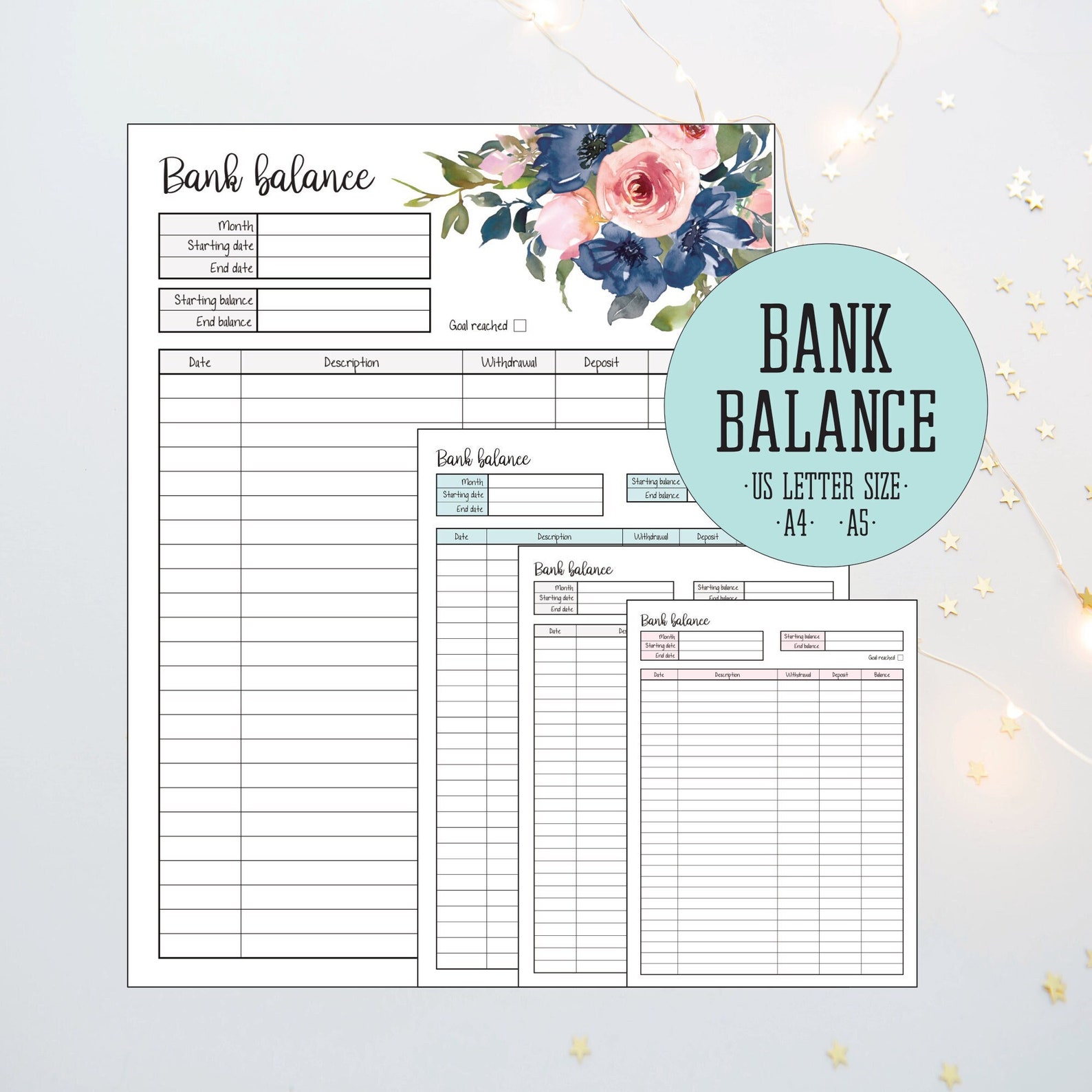Bank Balance, Printable Bank Balance Log, Bank Account Tracker, Savings ...