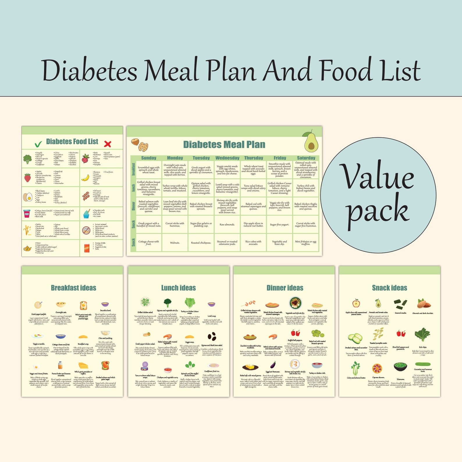 Printable Diabetic Food List, Diabetes Meal Plan, Diabetes Guide With ...