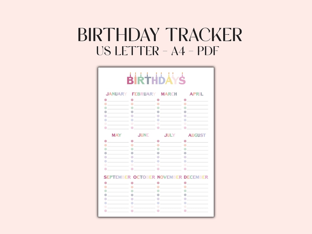 Birthday Tracker Printable, Birthday Tracking Template, Birthday ...