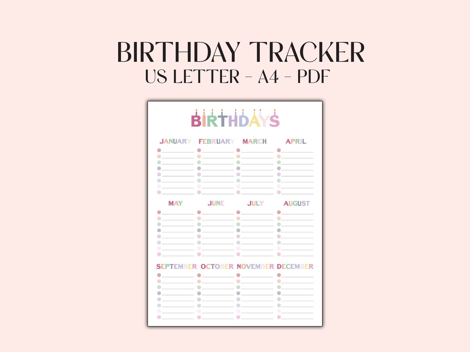 Birthday Tracker Printable, Birthday Planner and Calendar Template ...
