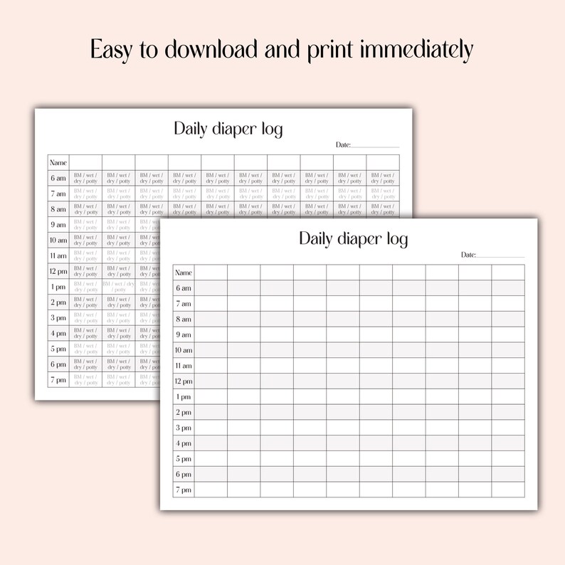 Diaper Changing Tracker Printable, Daily Diaper Log & Classroom Chart ...