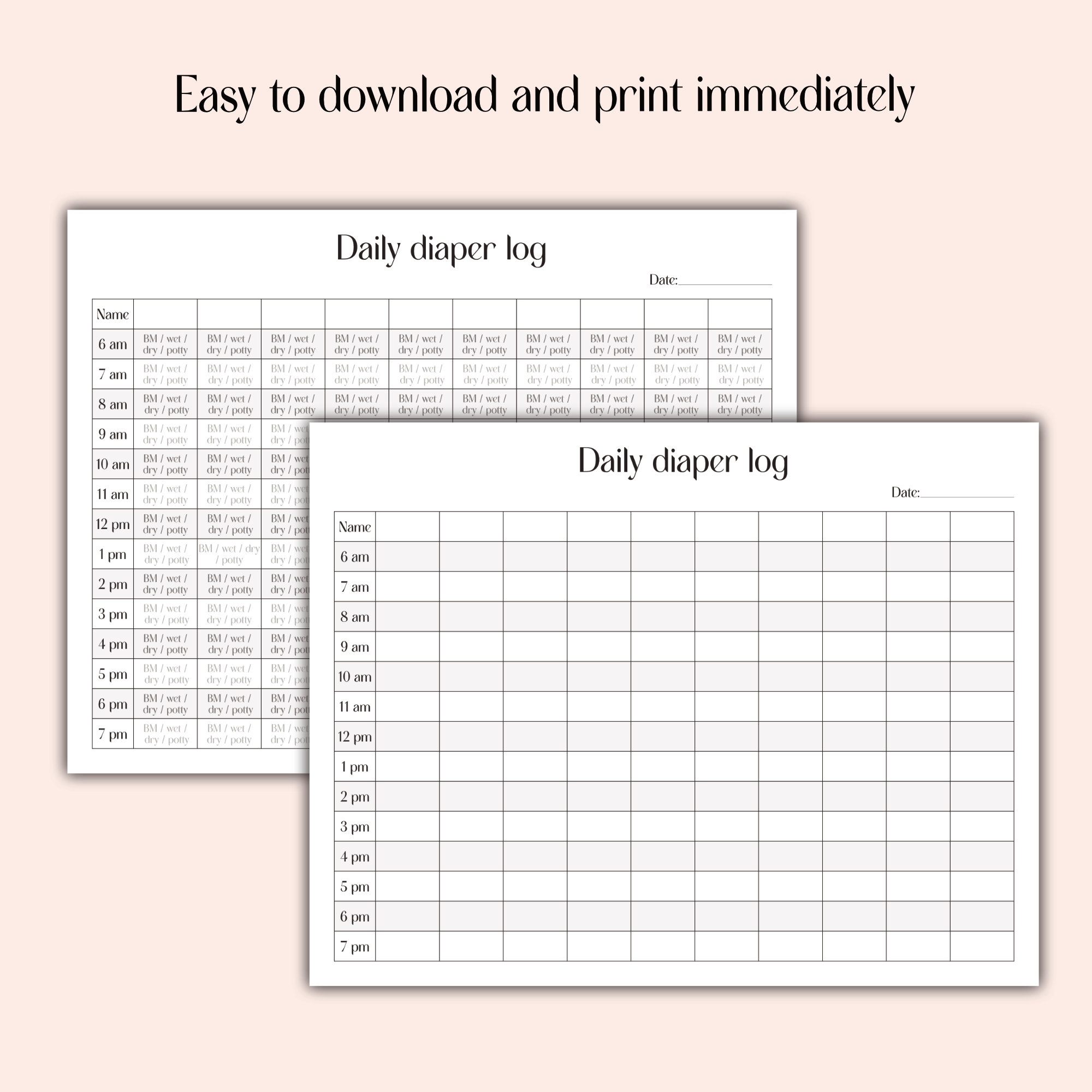 Diaper Changing Tracker Printable, Daily Diaper Log & Classroom Chart ...