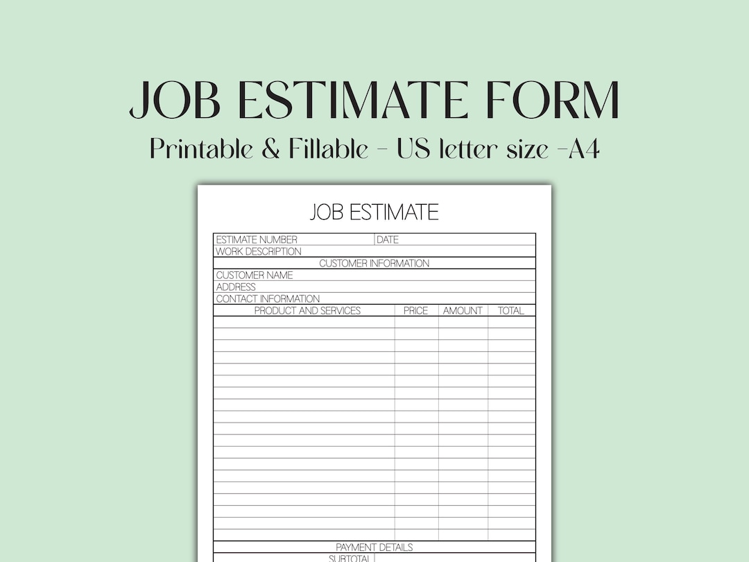 Job Estimate Printable, Fillable Simple Business Form, Construction ...