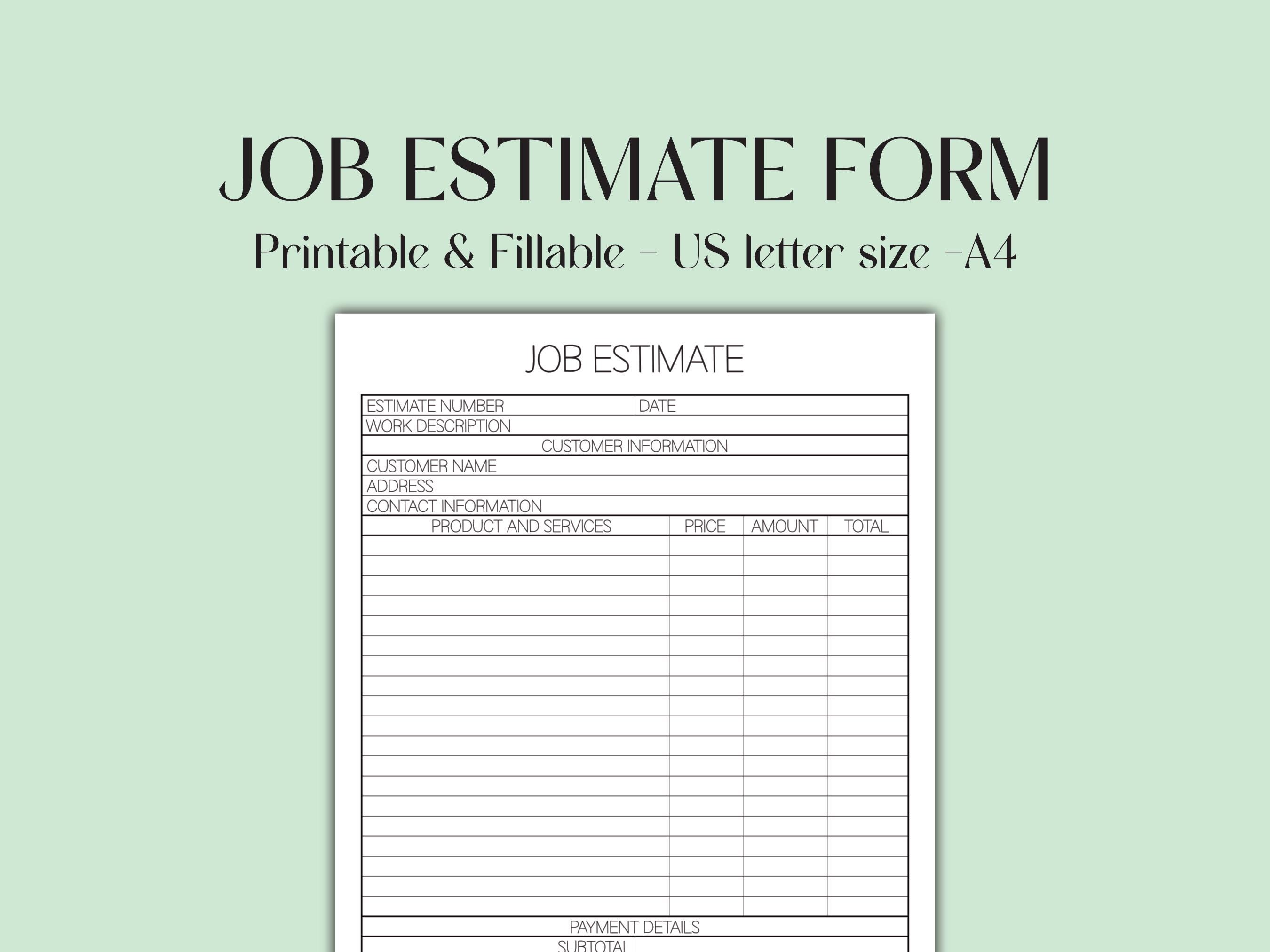 Job Estimate Form Template