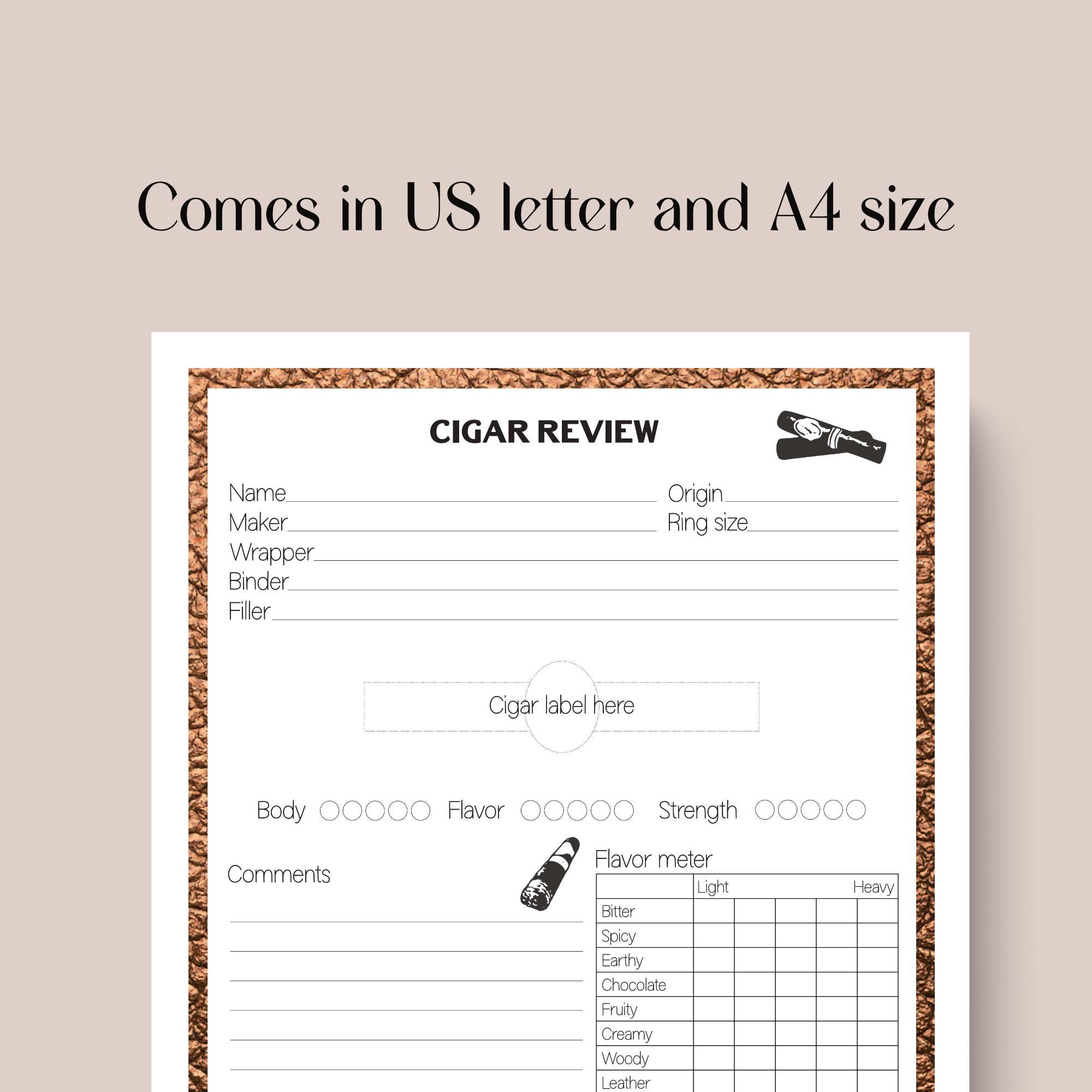 Cigar Review Log - Cigar Tasting Template for Cigar Lovers, Printable ...