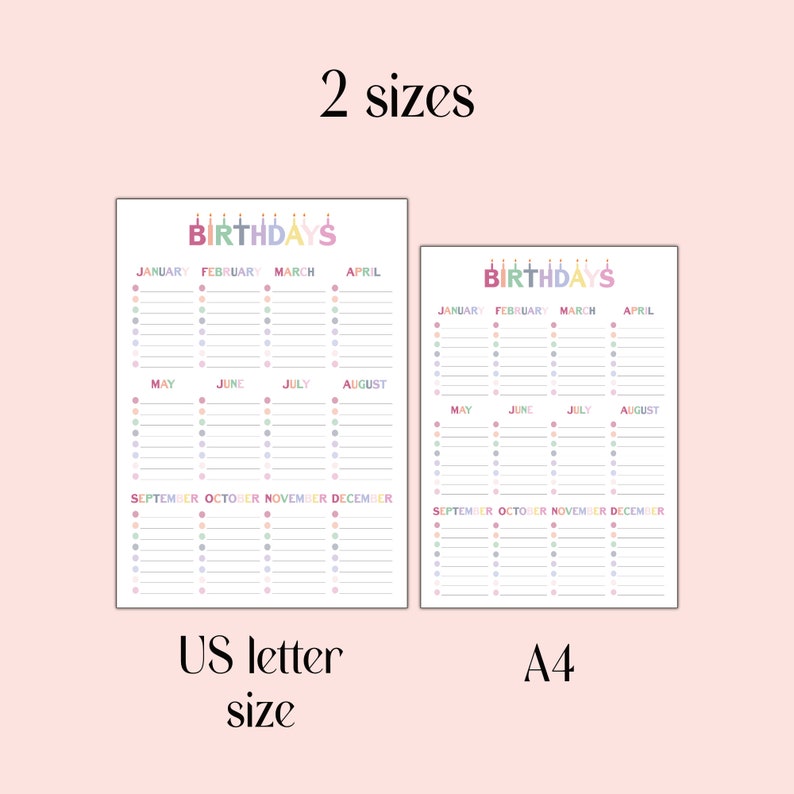 Birthday Tracker Printable, Birthday Tracking Template, Birthday ...