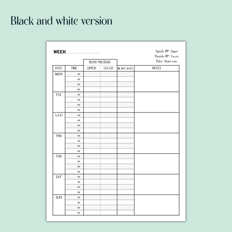 Blood Pressure Log, BP Diary, Printable Tracker, Health Log, High Blood ...