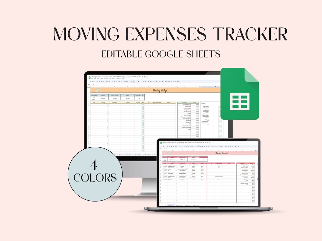 Moving Expense Tracker Spreadsheet, Editable Google Sheets Relocation ...