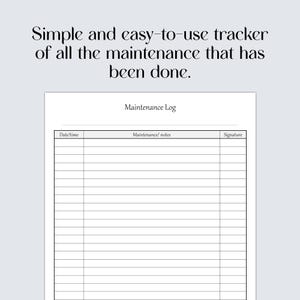 Maintenance Log, Printable, Track Maintenance and Repairs, Maintenance ...