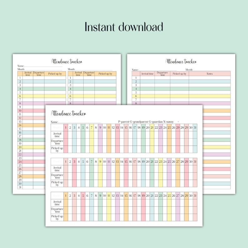 Child Care Attendance Tracker | Vertical and Horizontal Attendance List ...