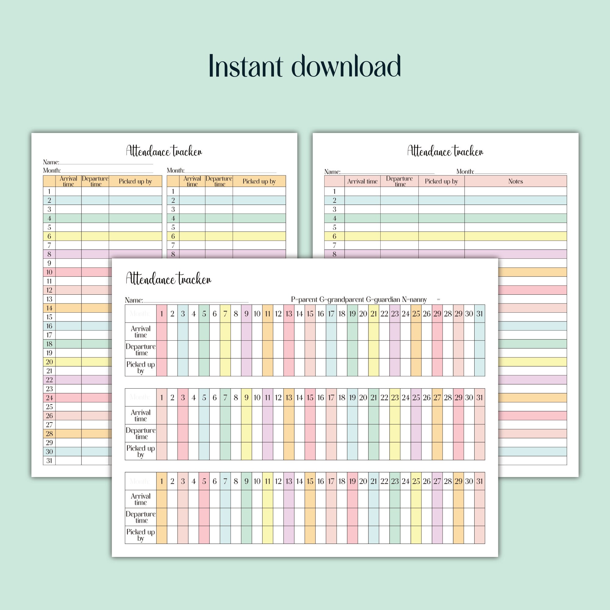Child Care Attendance Tracker, Attendance List, Vertical and Horizontal ...