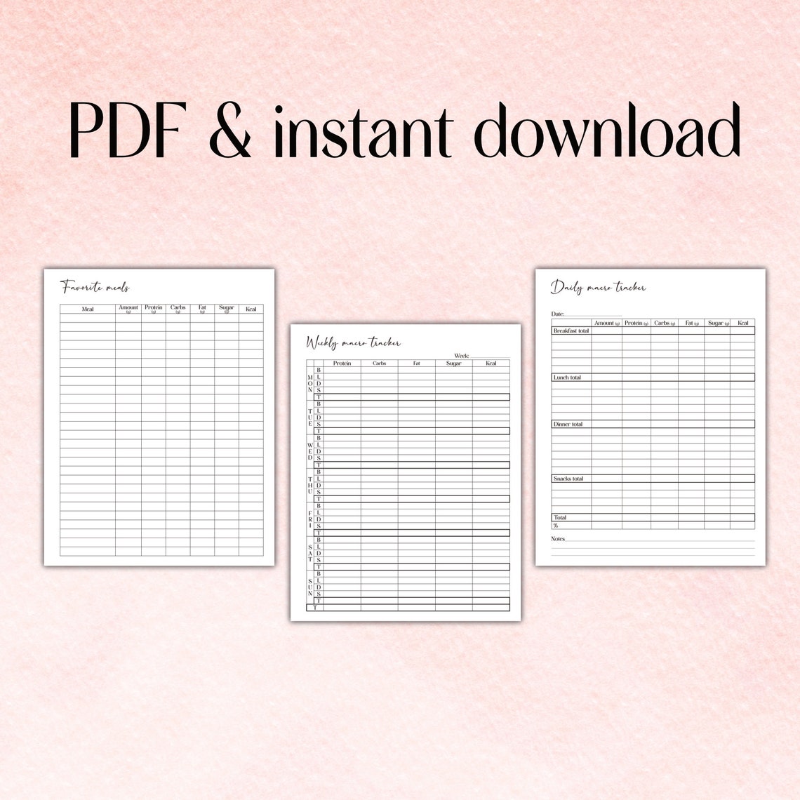 Macro Tracker Printable, Daily and Weekly Food Journal to Track Calorie ...