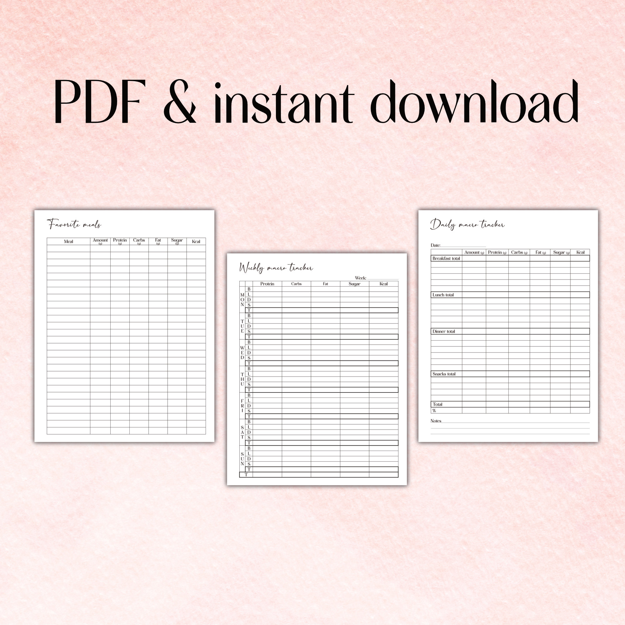 Macro Tracker Printable, Daily and Weekly Food Journal to Track Calorie ...