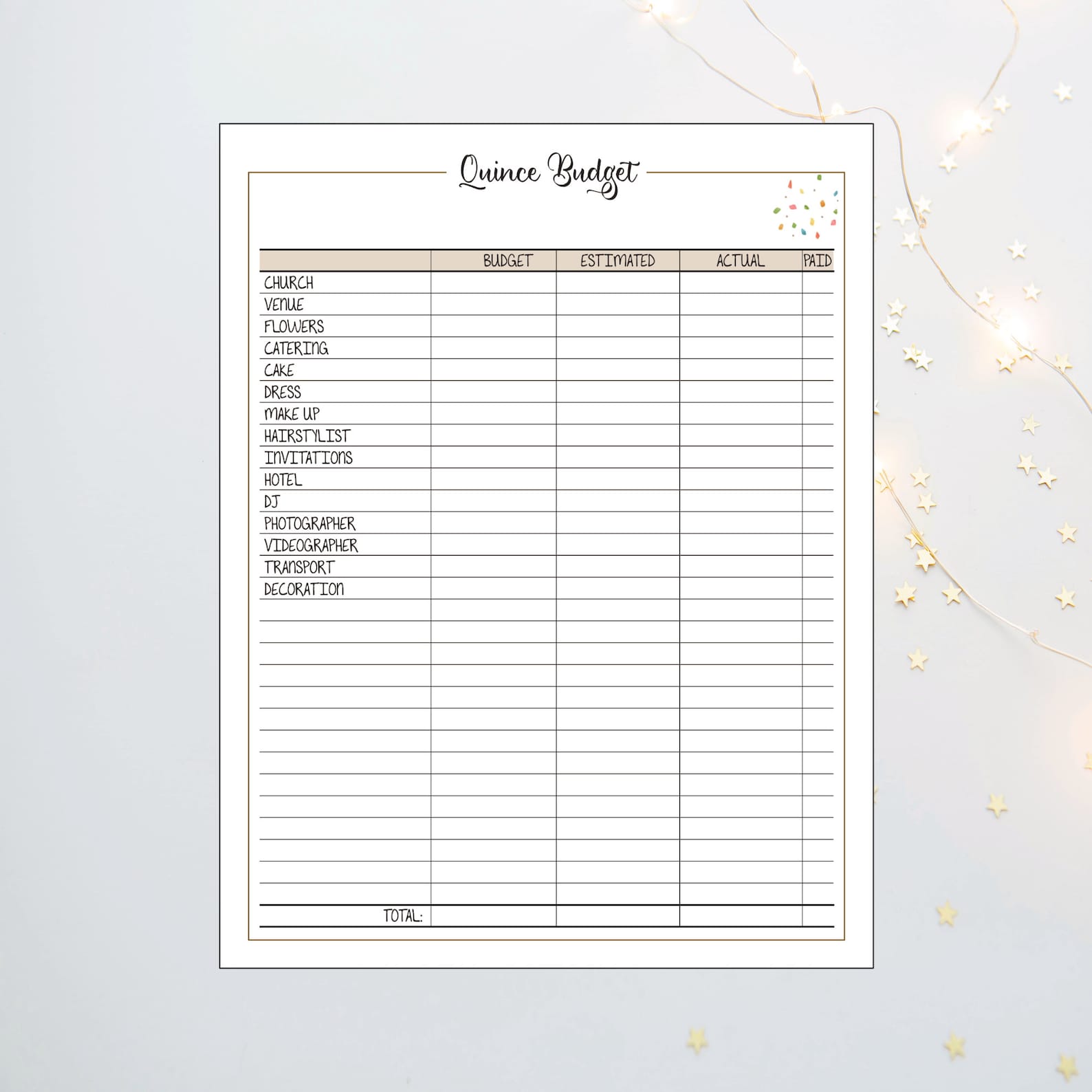 Quinceañera Planner, Quince Planning Checklist, Quinceañera Templates ...