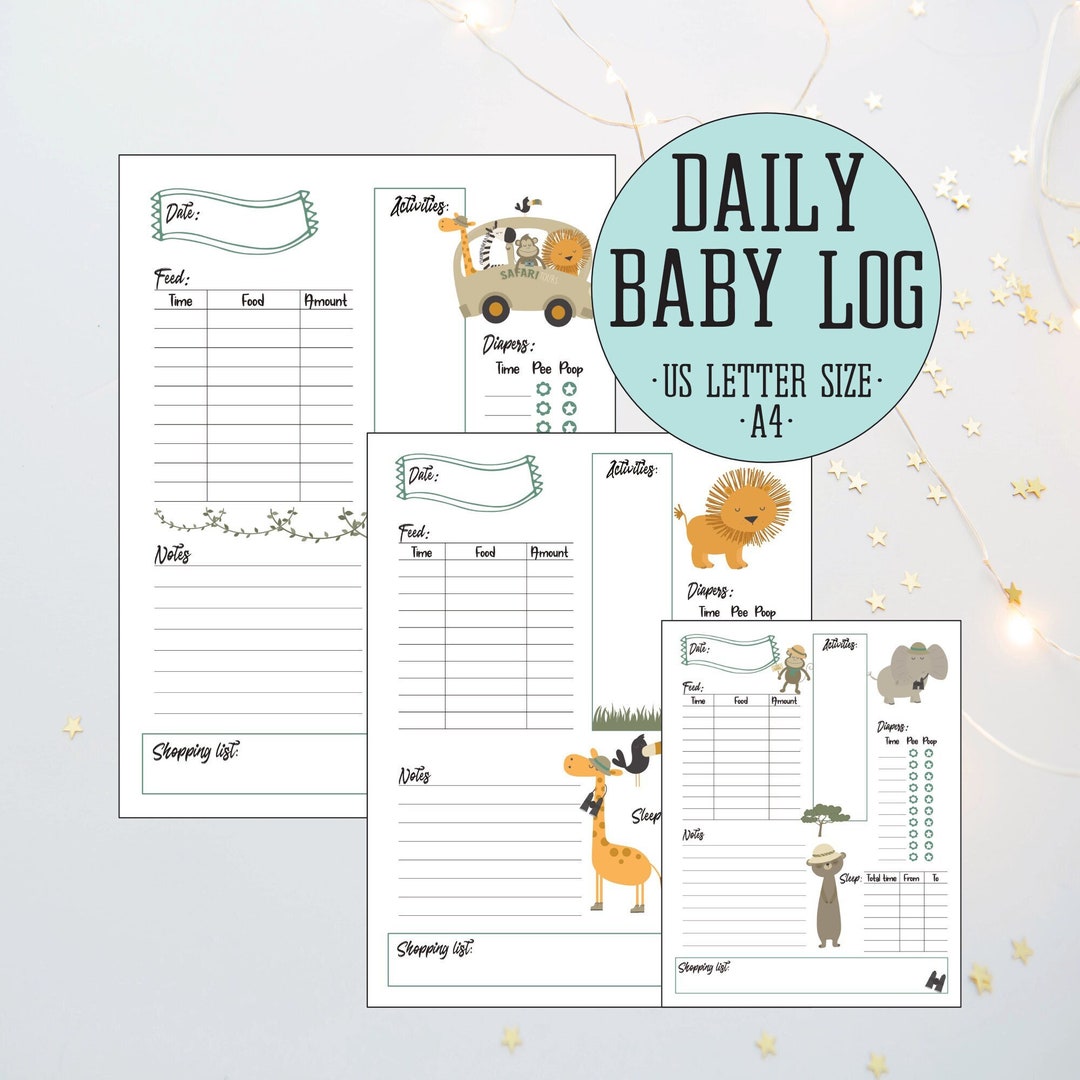 Printable Baby Log, Jungle / Safari Theme, Daily Baby Report, Printable ...