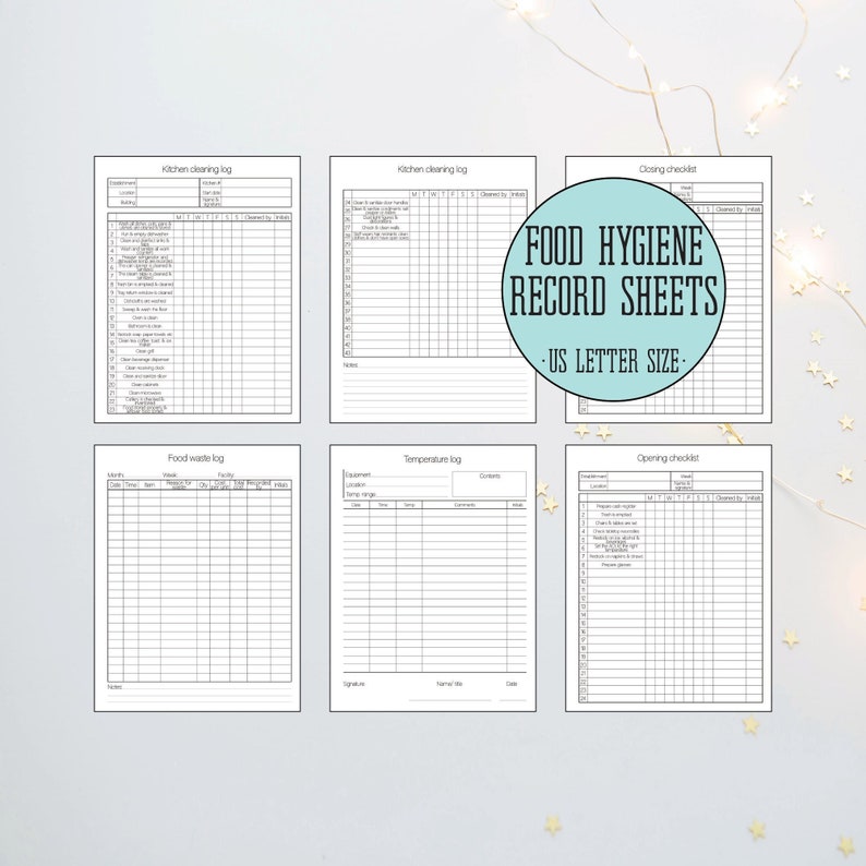 Kitchen Cleaning Checklist, Temperature Log, Food Waste Log, Food ...