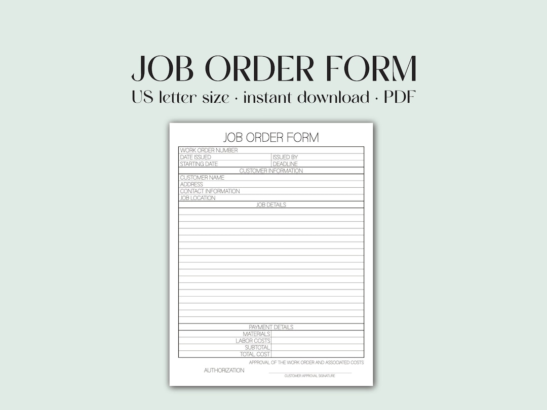 Job Work Order Form Printable, Small Business Job Work Order Tracking ...