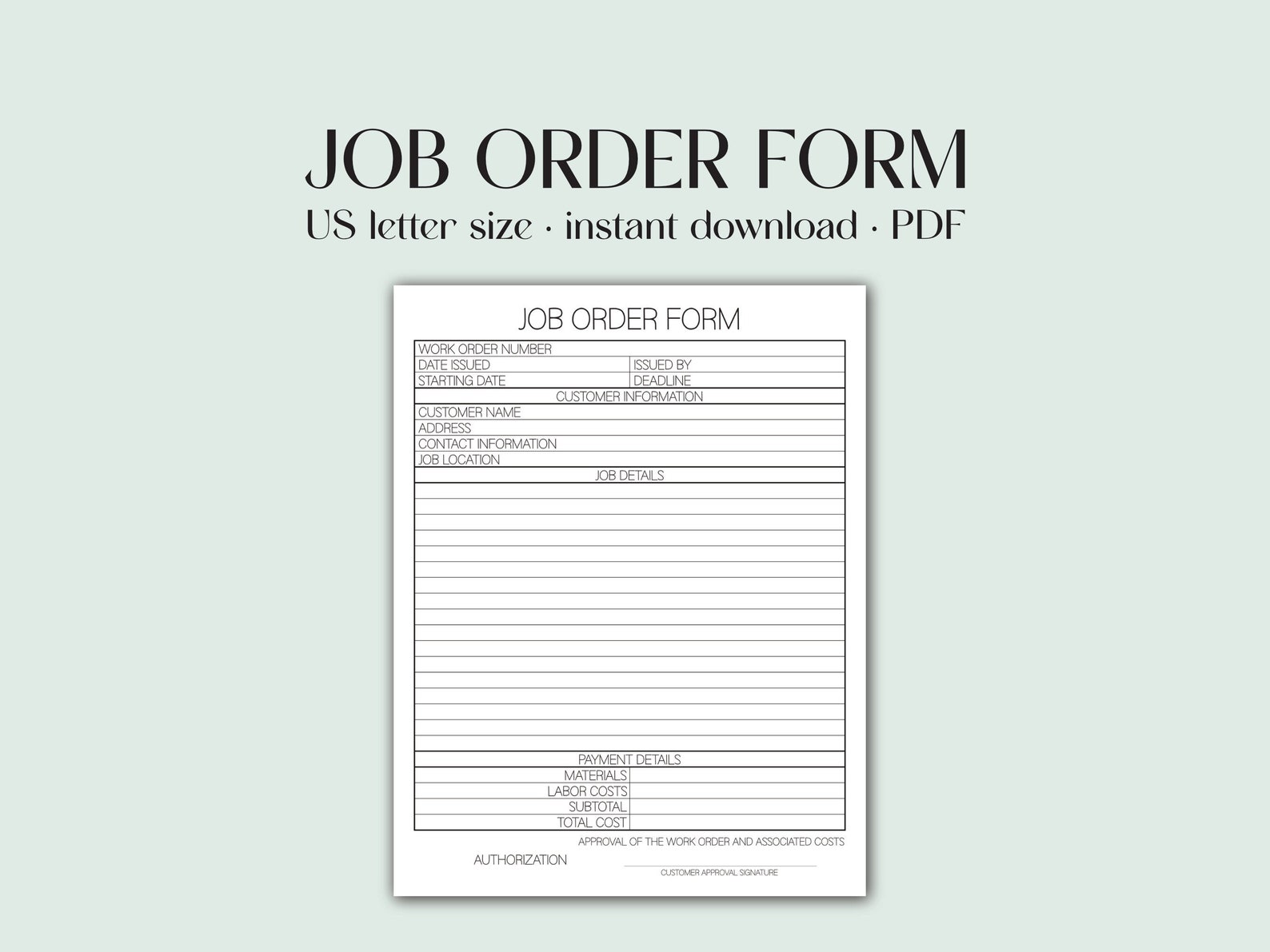 Job Work Order Form Printable, Small Business Job Work Order Tracking ...